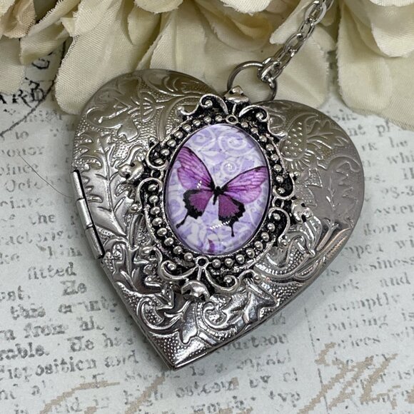 Fancy Fox Boutique | Jewelry | Silver Heart Locket Necklace Purple ...